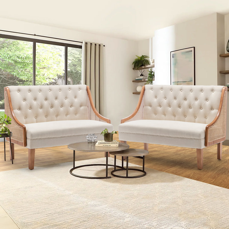 Bedell 48 Upholstered Loveseat Beachcrest Home Fabric Gray 100 Linen